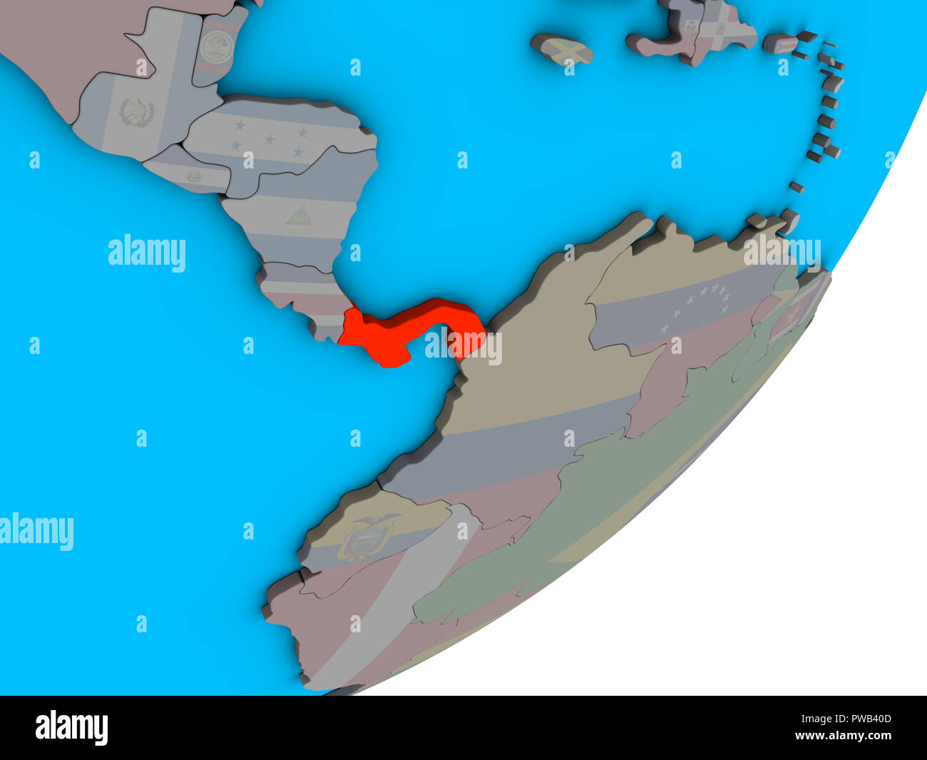 Panama with national flag on blue political 3D globe. 3D illustration ...