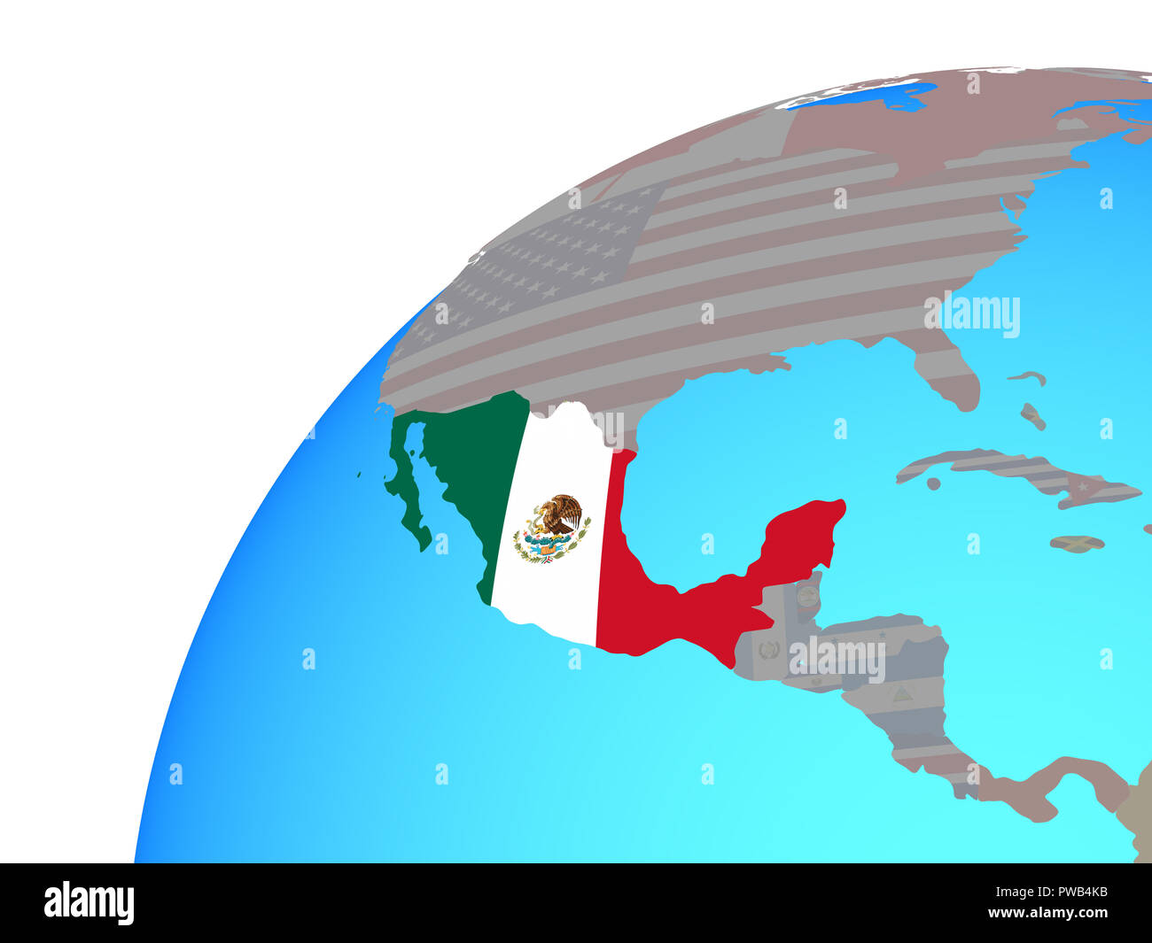 Mexico with embedded national flag on globe. 3D illustration Stock ...