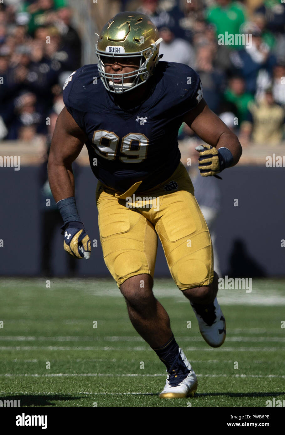 South Bend, Indiana, USA. 13th Oct, 2018. Notre Dame defensive lineman ...