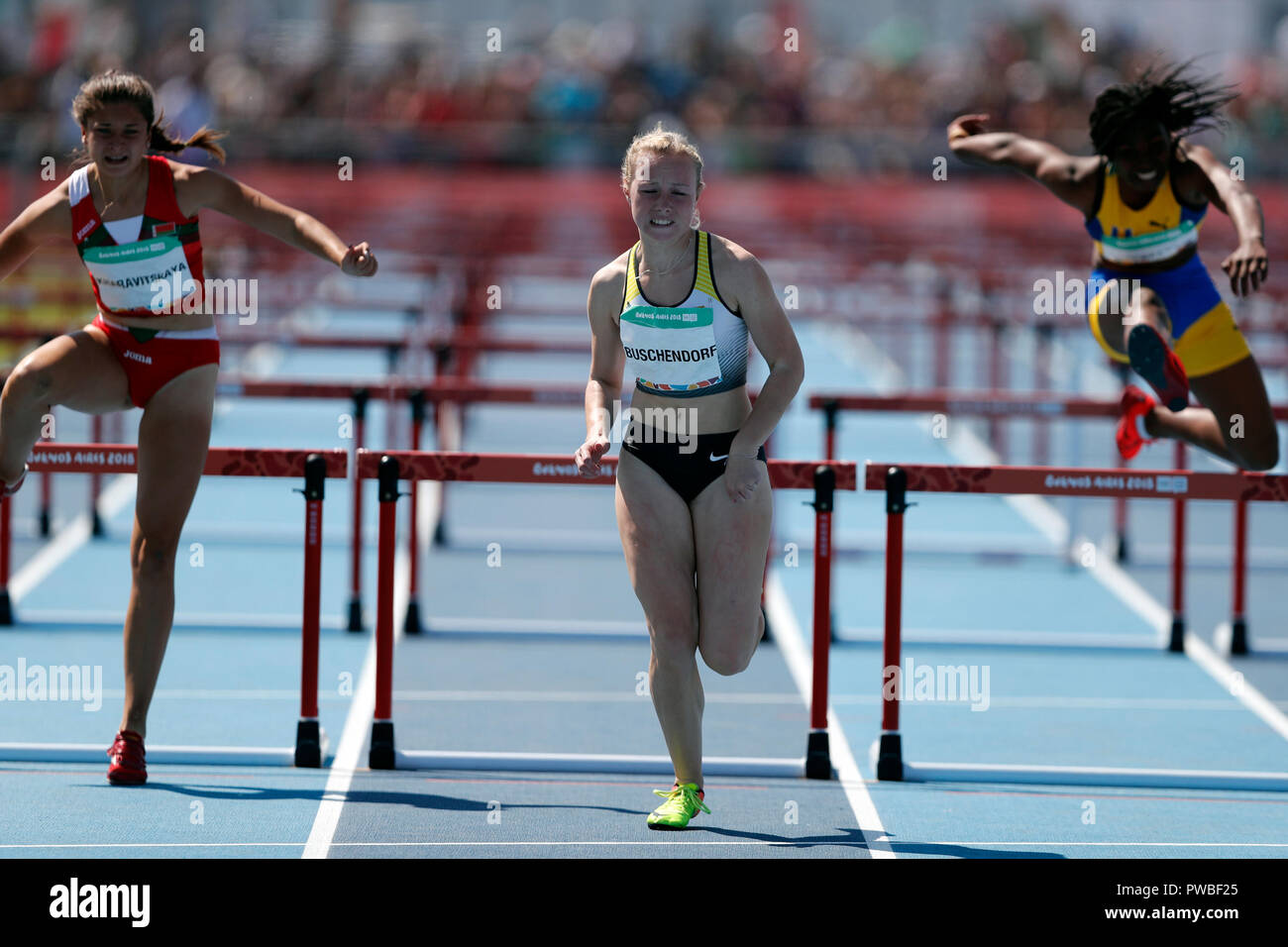 Buenos Aires, Argentina. 14th Oct, 2018. athletics, 100-meter hurdles ...
