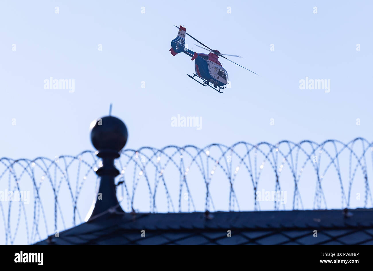 15 October 2018, Hamburg: A police helicopter with terrorist helper ...