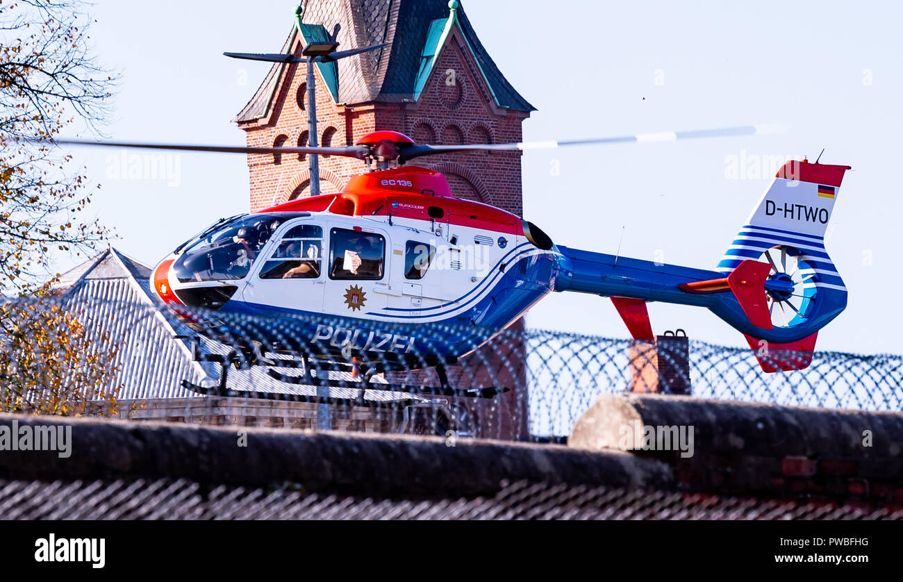 15 October 2018, Hamburg: A police helicopter with terrorist helper ...