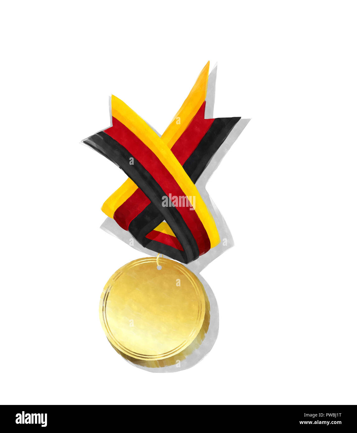Watercolor Germany gold medal and shadow over white background Stock ...
