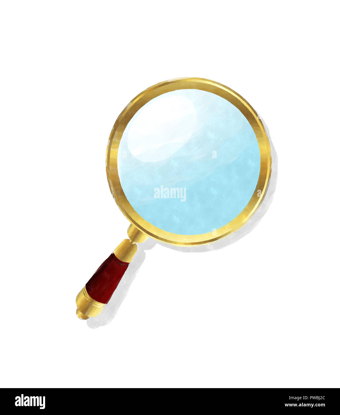 Watercolor golden magnifying glass over white background Stock Photo ...