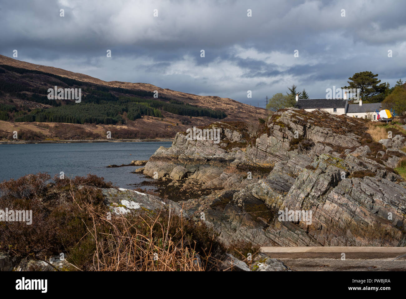 Rocky shore, the Strait of Kyle Rhea, Glenelg, Kylerhea, West Highland ...