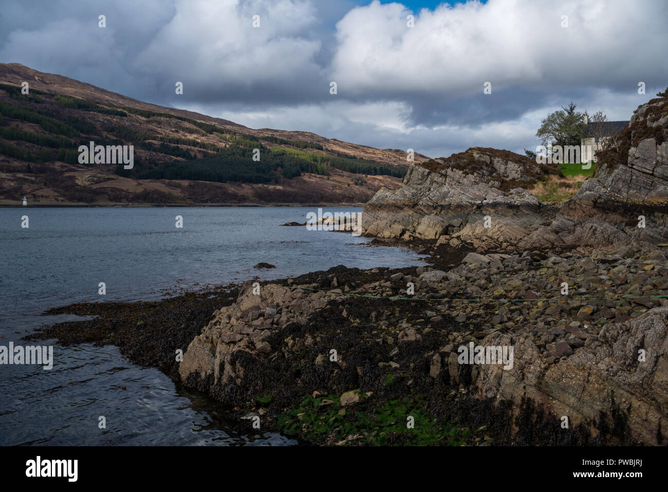 Rocky shore, the Strait of Kyle Rhea, Glenelg, Kylerhea, West Highland ...