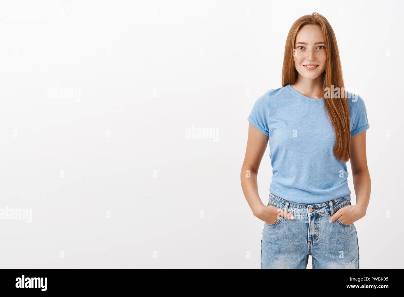 Redhead female activist ready for action. Portrait of confident good ...