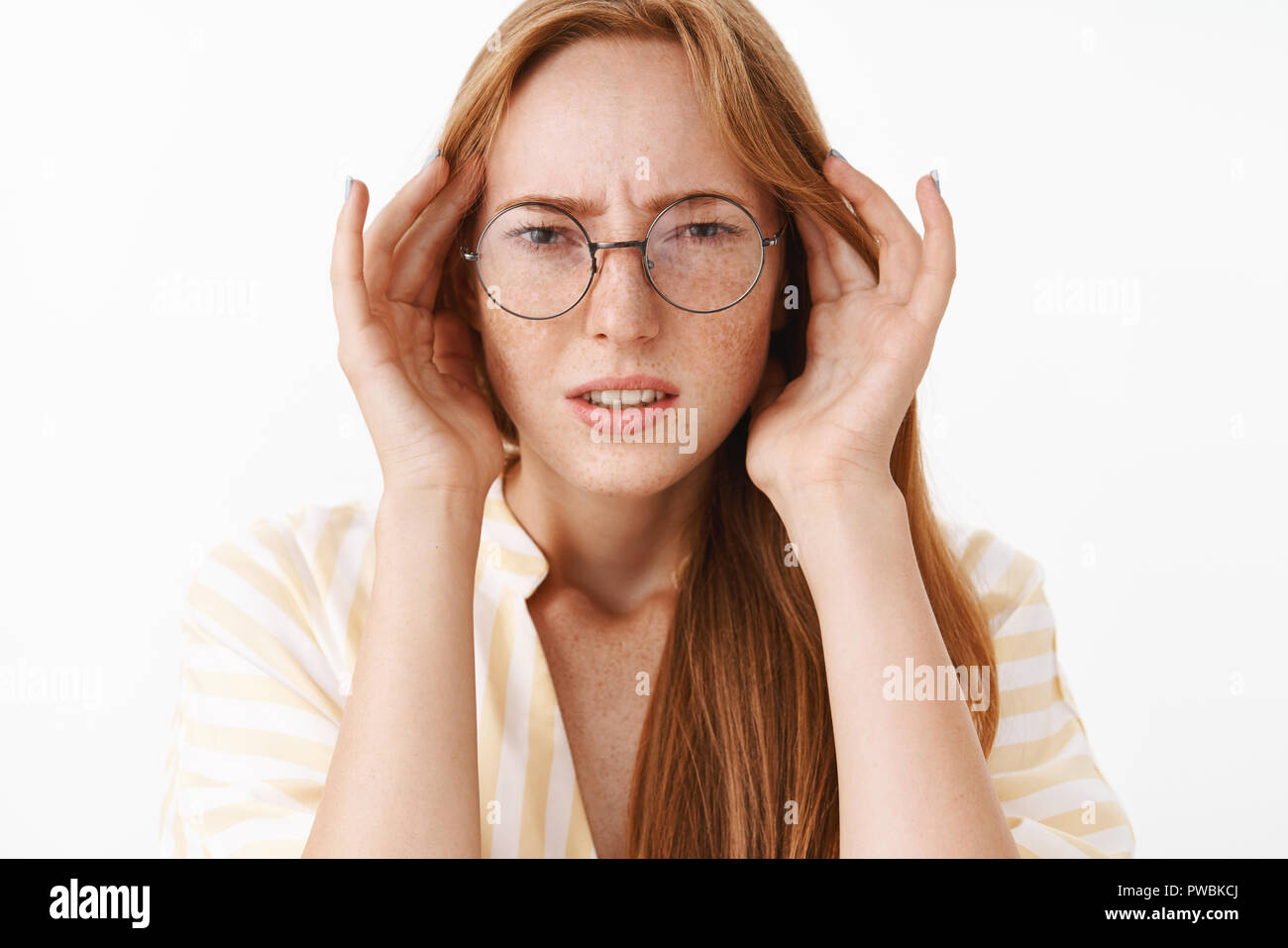 Concerned clueless and perplexed good-looking stylish female student in ...