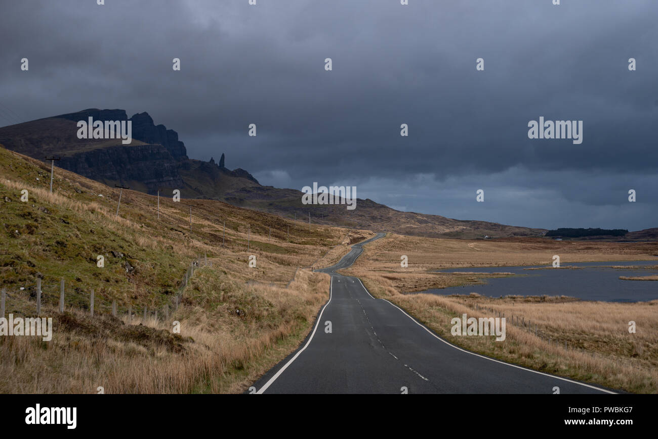 Scenic road on the isle of skye, leading to the Old man of Storr ...