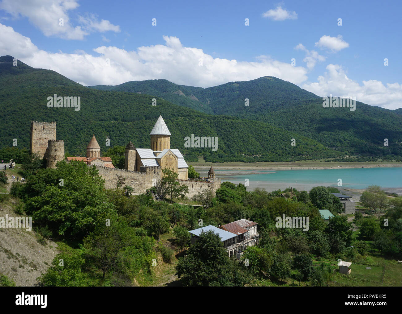 Ananuri Castle Complex Monastery Churches Tower with River and Mountain ...