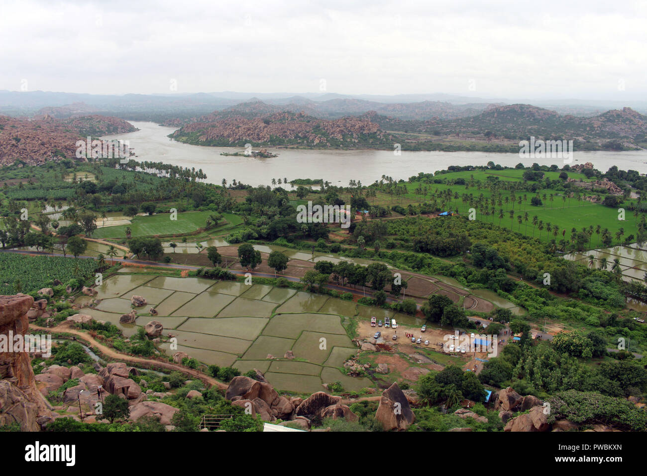 The landscape view or scenery of Hampi, viewed from Anjana mountain ...