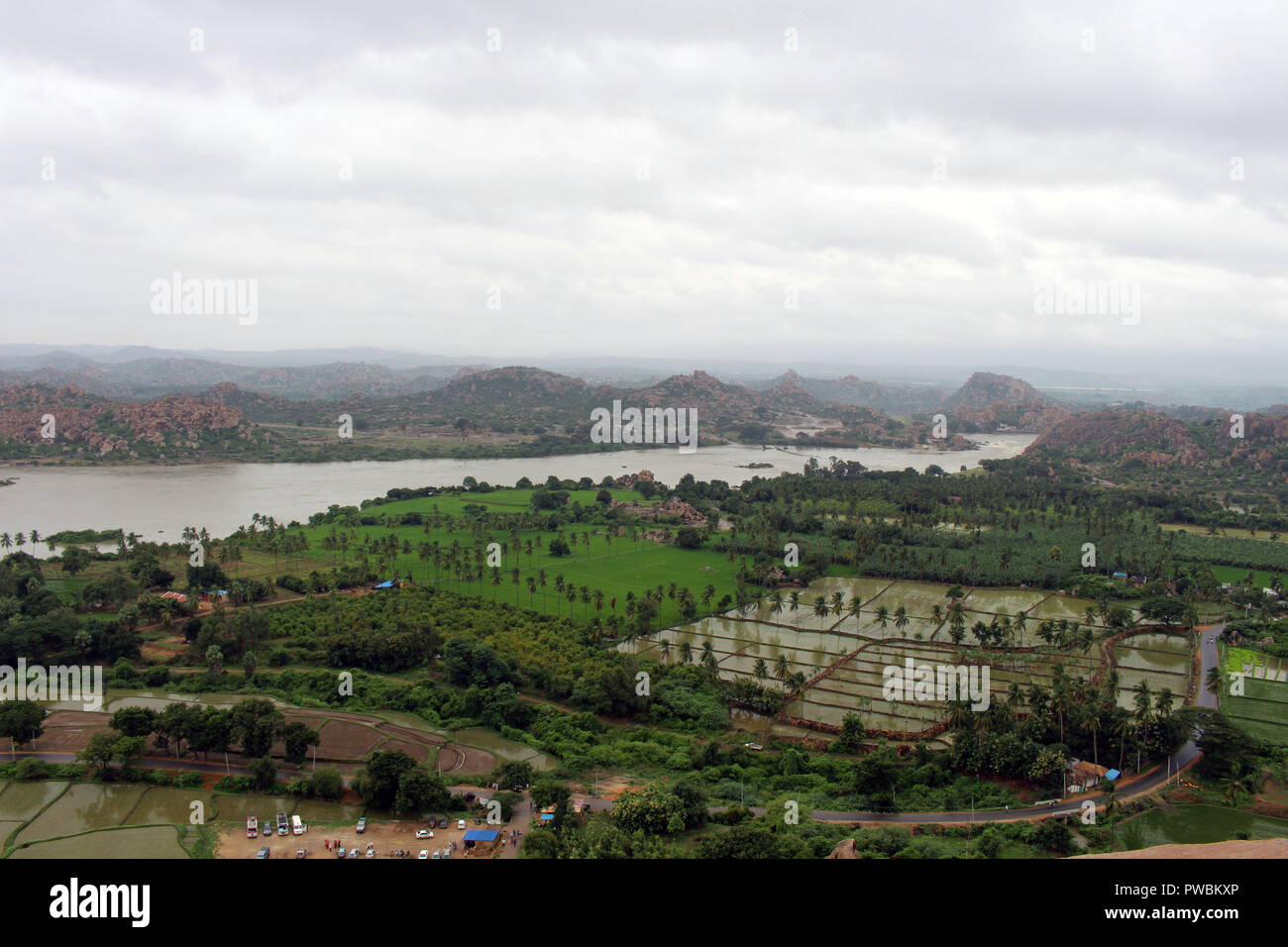 The landscape view or scenery of Hampi, viewed from Anjana mountain ...