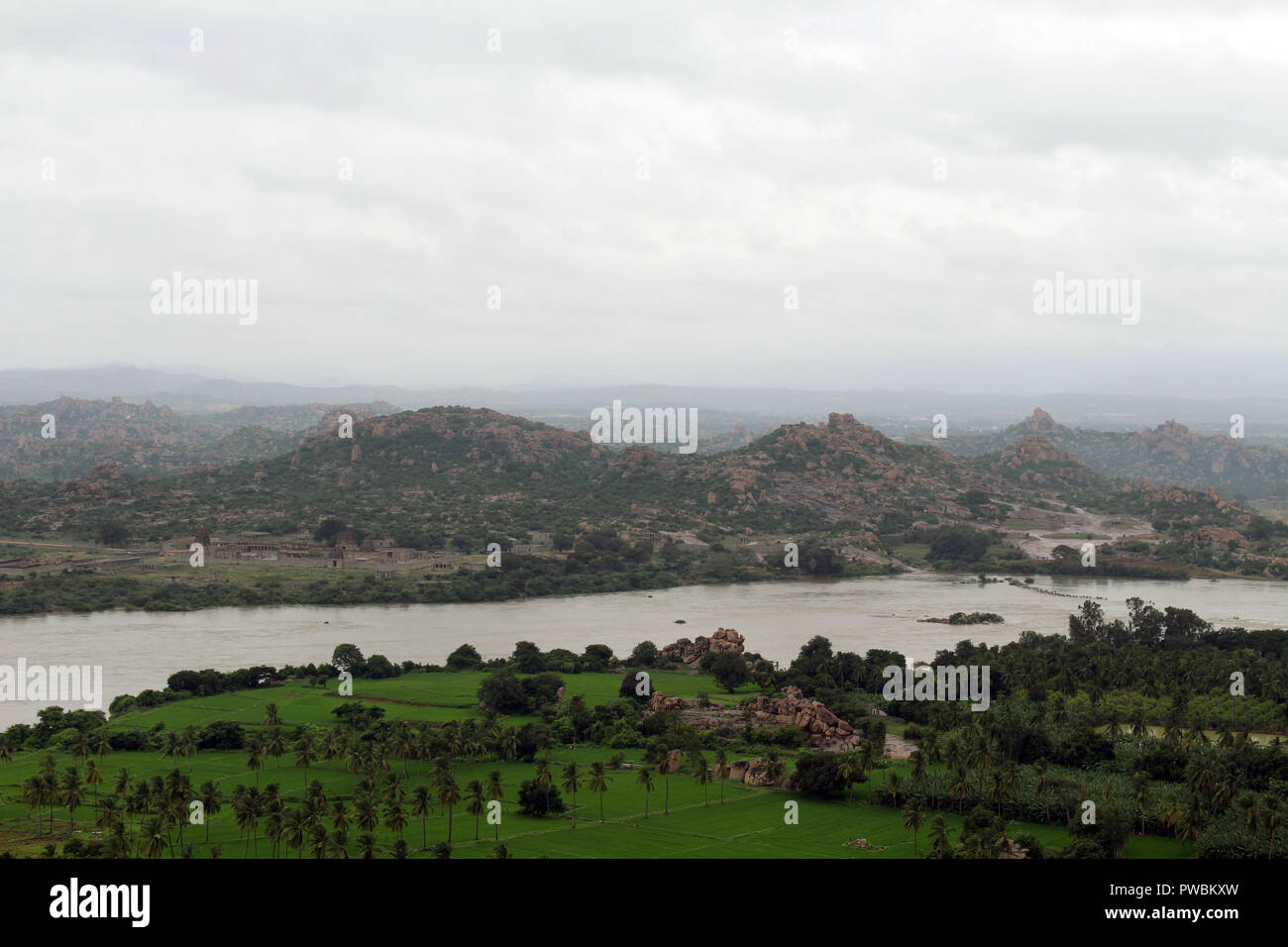 The landscape view or scenery of Hampi, viewed from Anjana mountain ...