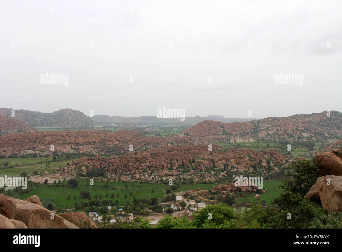 The landscape view or scenery of Hampi, viewed from Anjana mountain ...