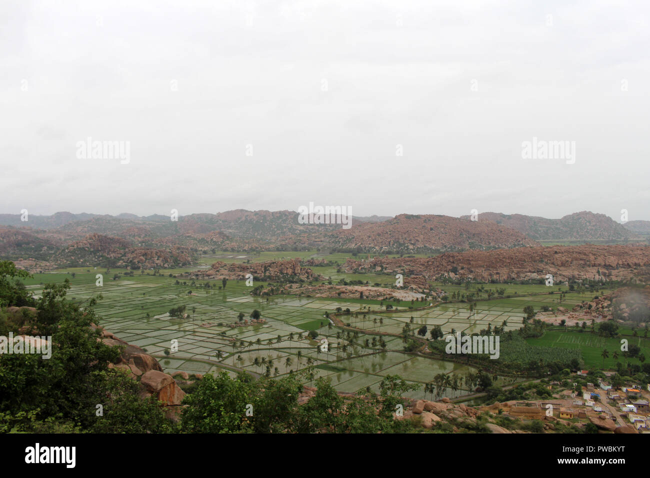 The landscape view or scenery of Hampi, viewed from Anjana mountain ...