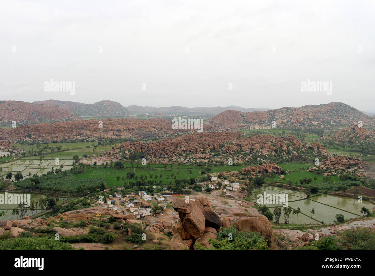 The landscape view or scenery of Hampi, viewed from Anjana mountain ...