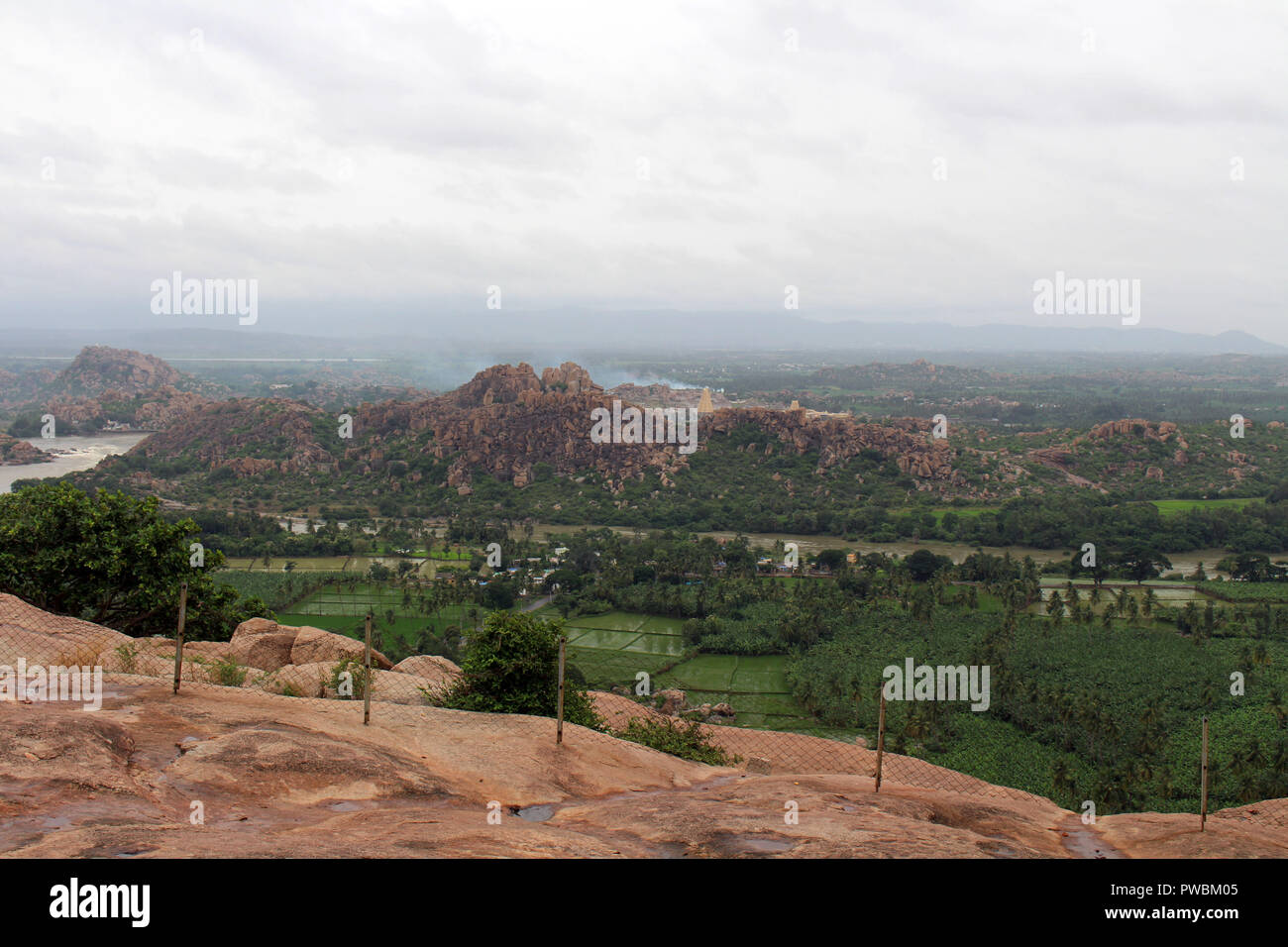 The landscape view or scenery of Hampi, viewed from Anjana mountain ...