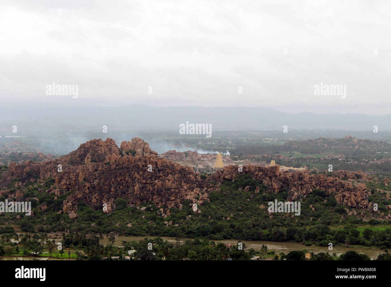 The landscape view or scenery of Hampi, viewed from Anjana mountain ...