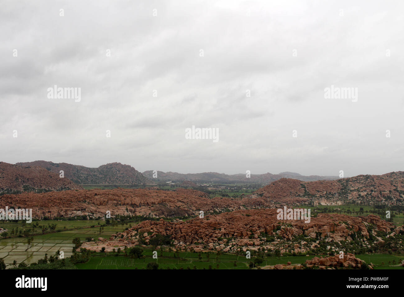 The landscape view or scenery of Hampi, viewed from Anjana mountain ...