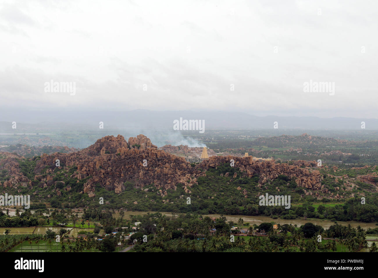 The landscape view or scenery of Hampi, viewed from Anjana mountain ...