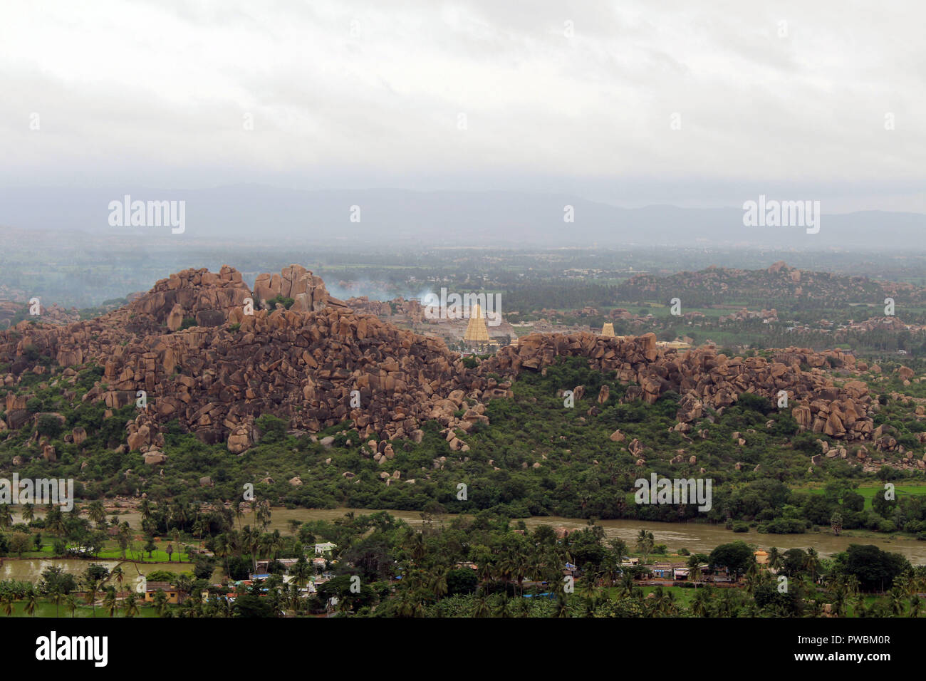 The landscape view or scenery of Hampi, viewed from Anjana mountain ...