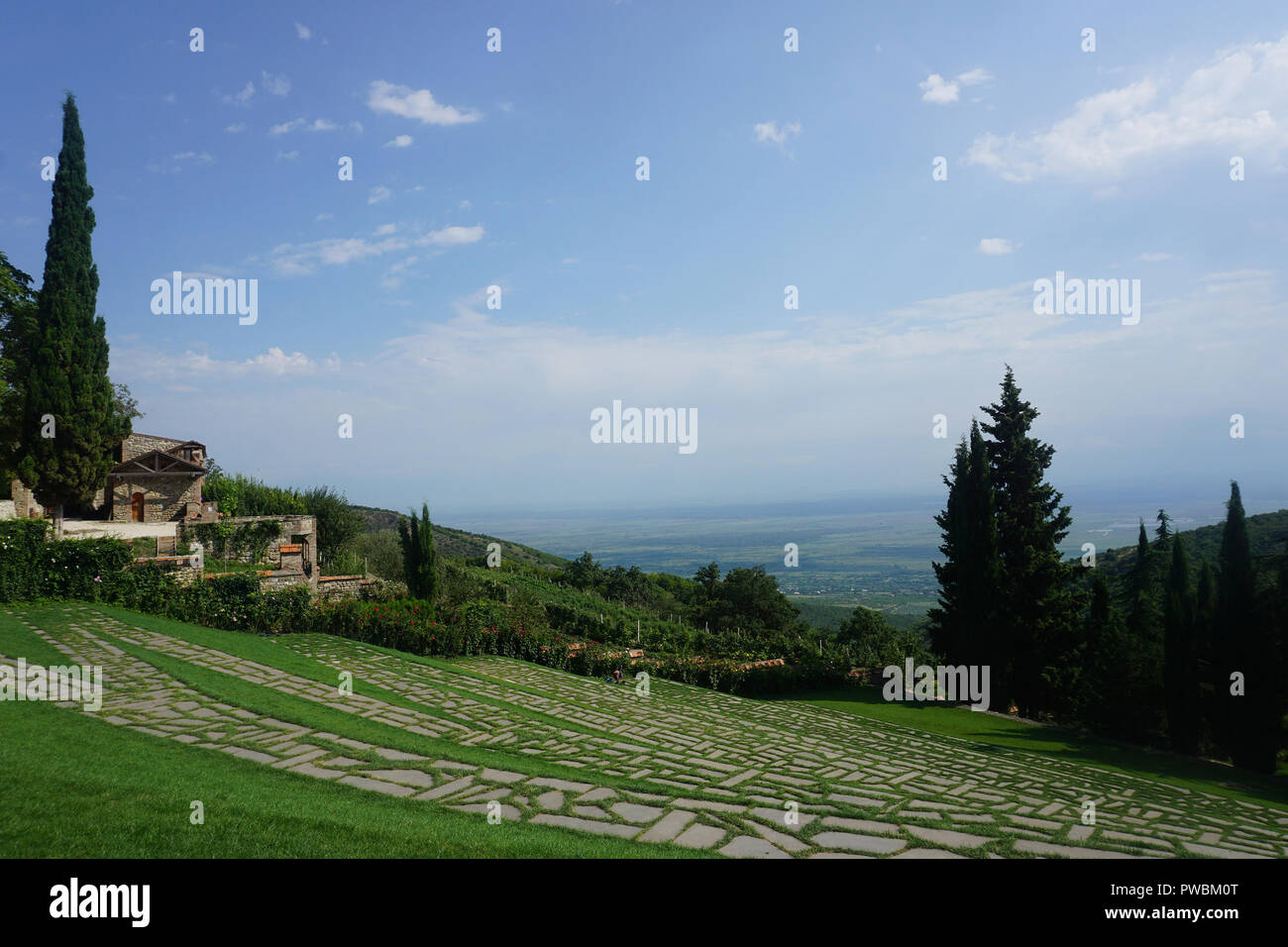Bodbe Monastery Garden Downhill Paths View with Trees and Vineyard ...