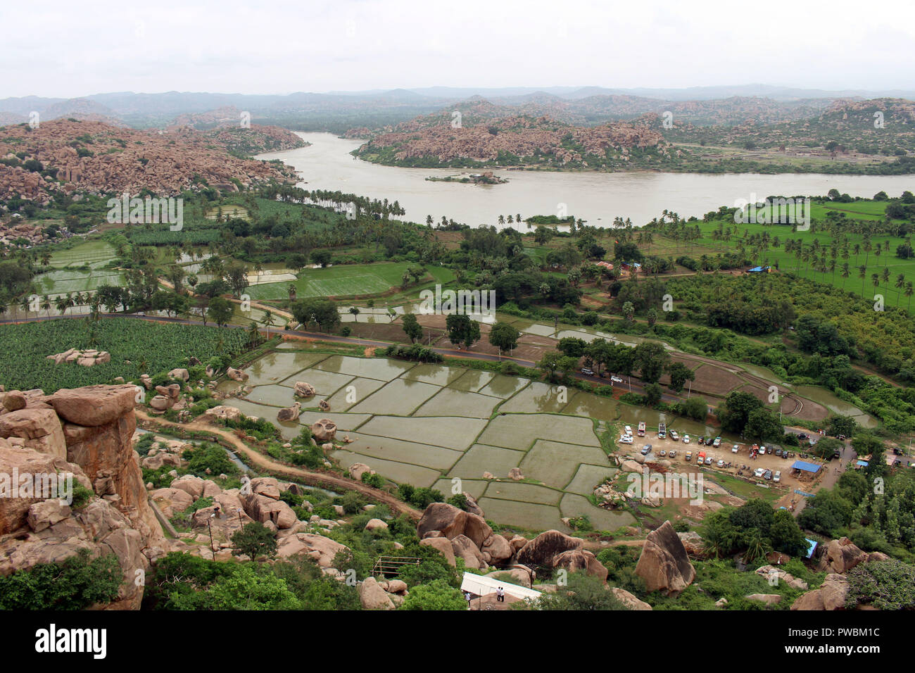 The landscape view or scenery of Hampi, viewed from Anjana mountain ...
