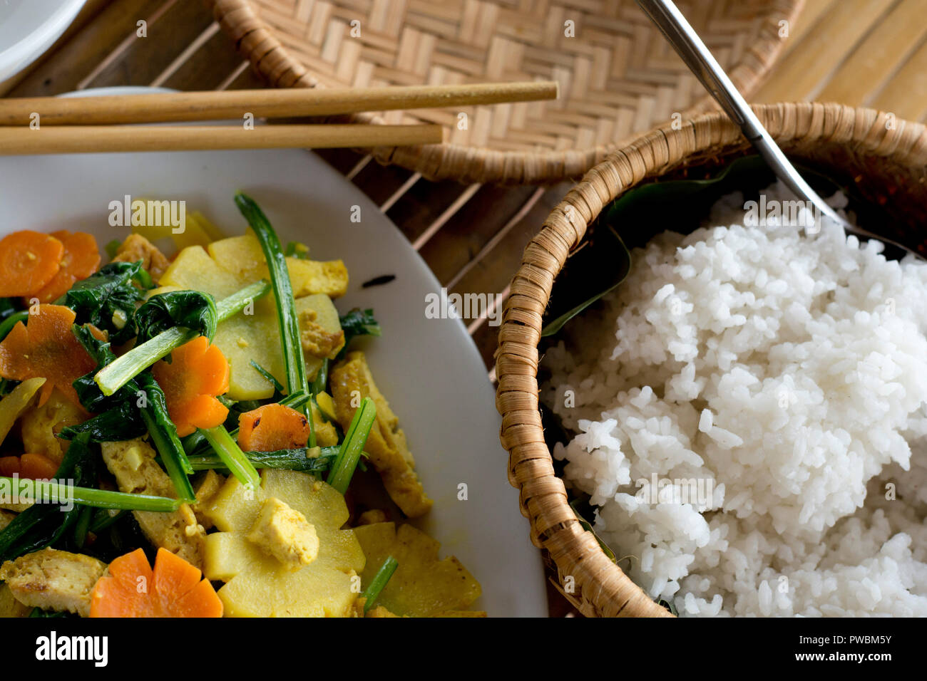 Boiled rice bowl with fork hi-res stock photography and images - Alamy