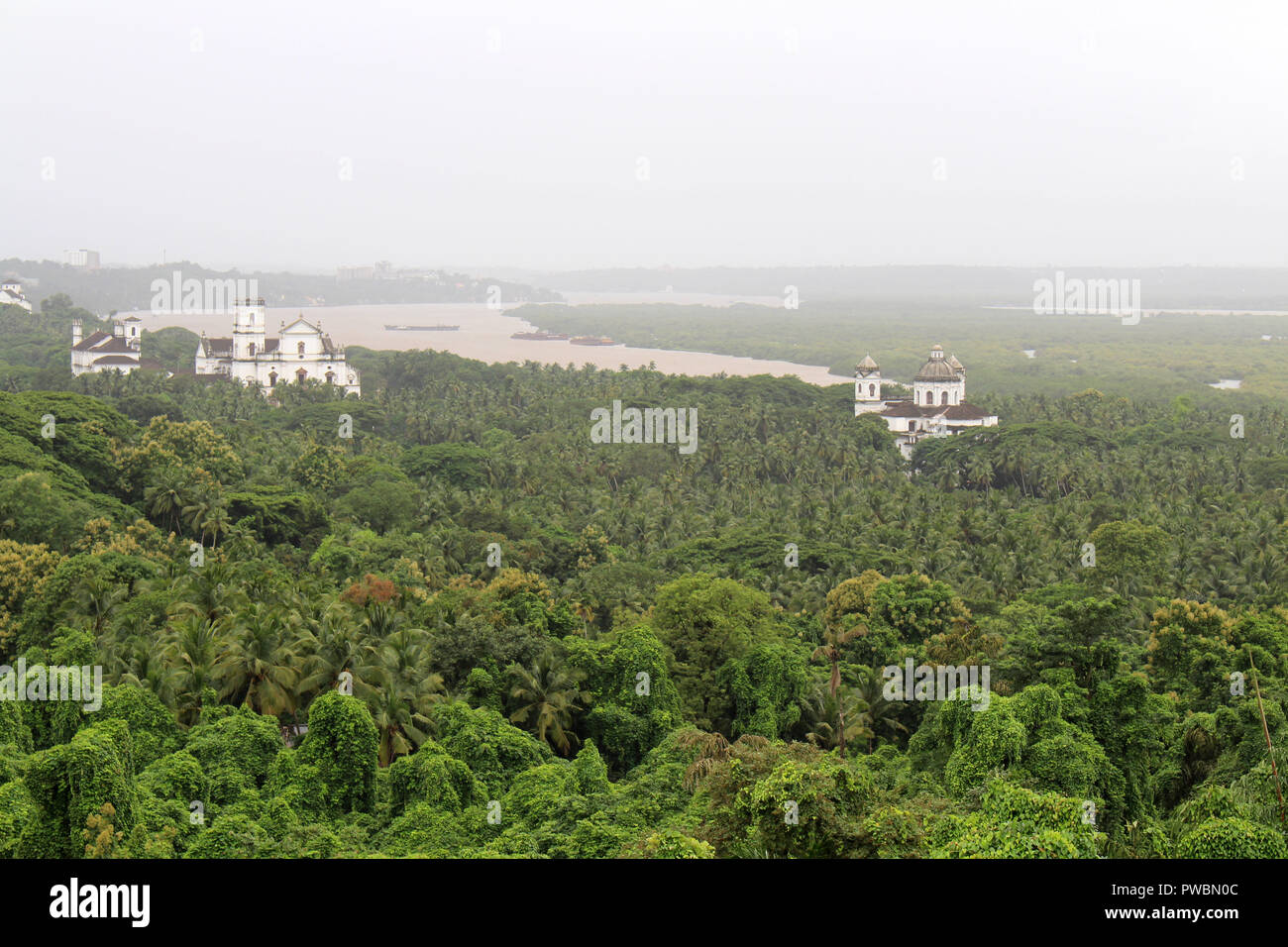 The view of Old Goa (Goa Velha) as seen from the hill of The Church of ...
