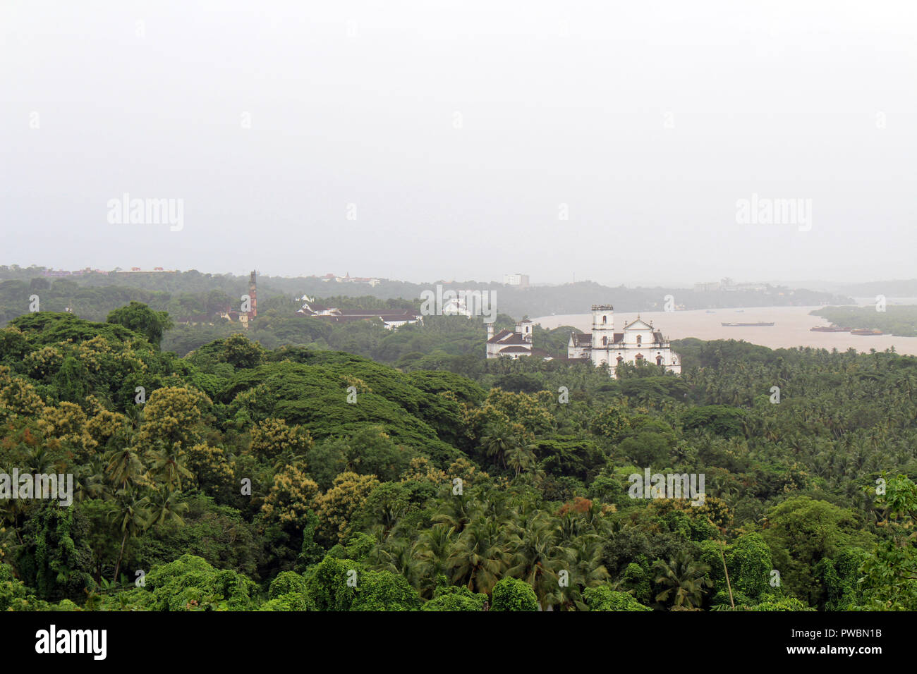 The view of Old Goa (Goa Velha) as seen from the hill of The Church of ...