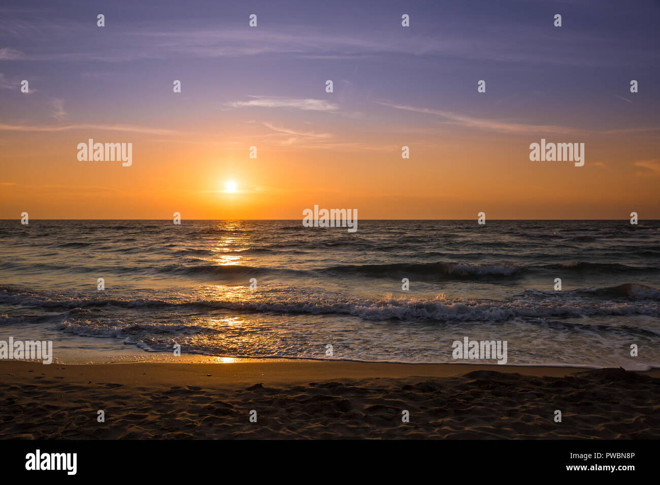 Italian Beach and Adriatic Sea during Sunset, Europe Stock Photo - Alamy