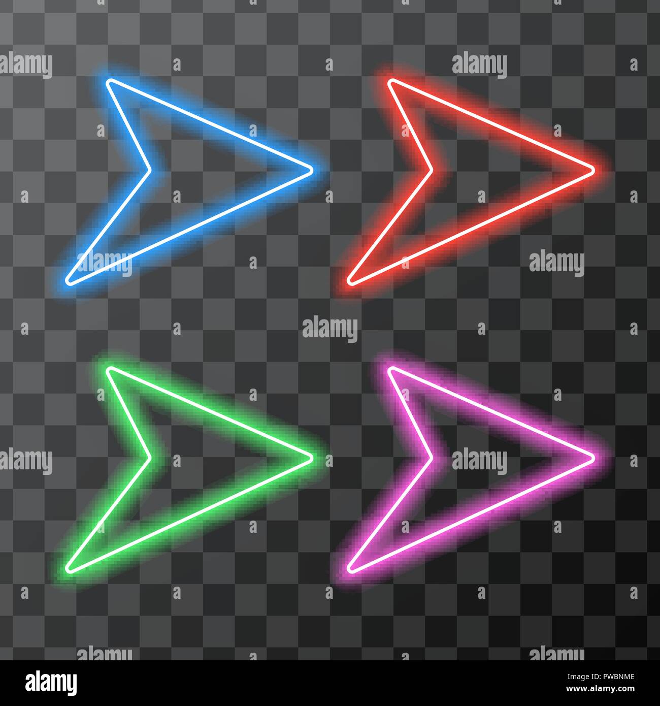 Isolated colored neon arrows on a black background. Vector illustration ...