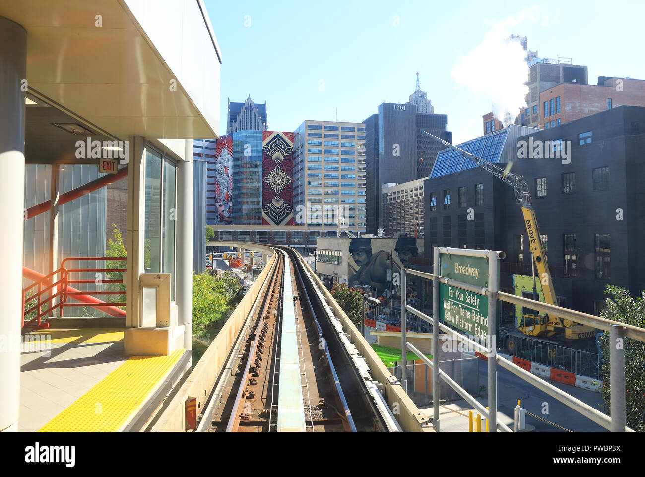 View from the elevated 'People Mover' or 'Detroit's Elevated Train' for ...