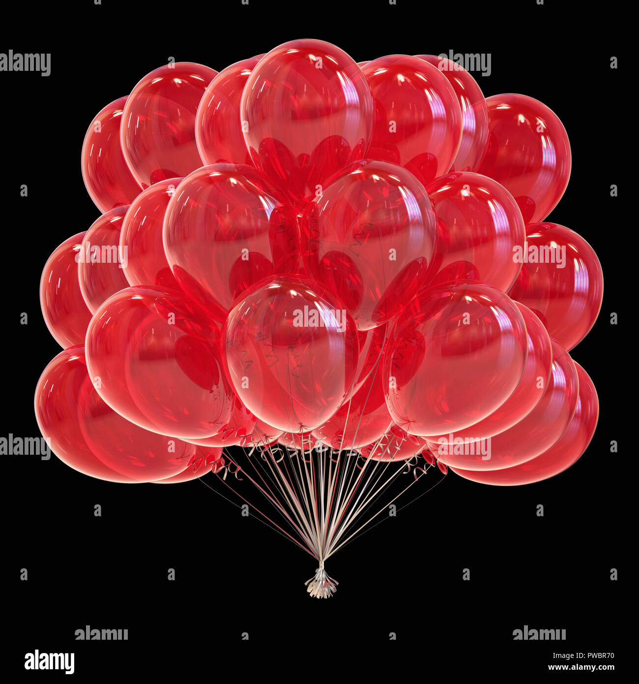 red helium balloons party birthday decoration bubbles. 3d rendering ...