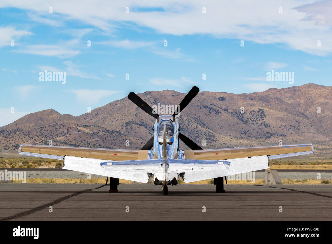 P-51 Mustang Air Racer "Goldfinger" sits on the ramp prior to a heat ...