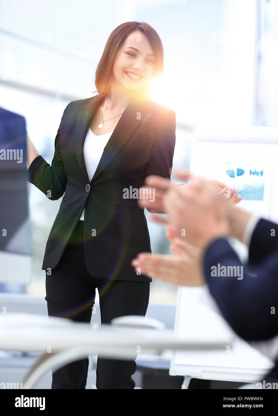 business lady makes a report on the business presentation Stock Photo ...