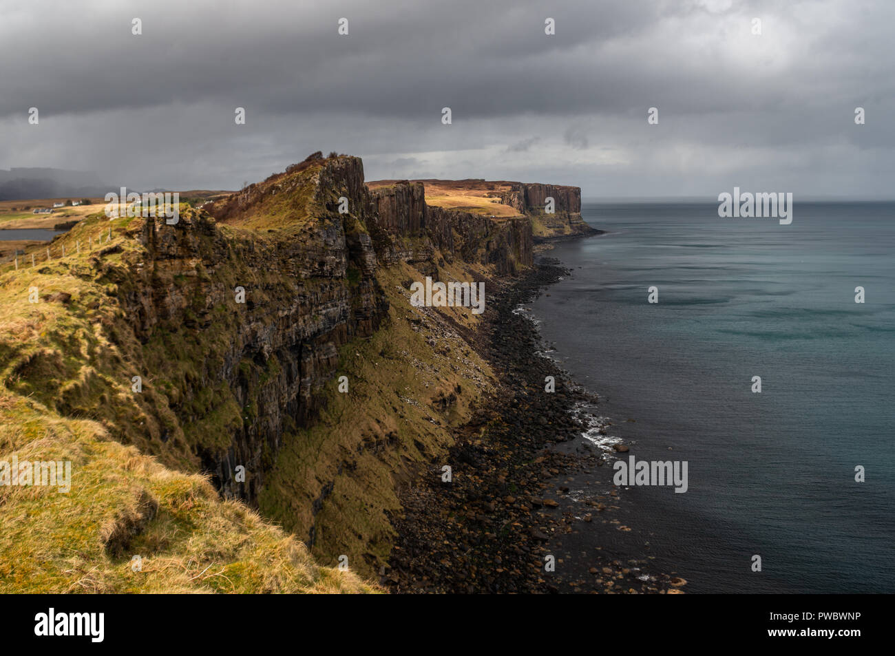 Kilt Rock Waterfall and Cliffs, Isle Of Skye, Scotland, Uk Stock Photo ...