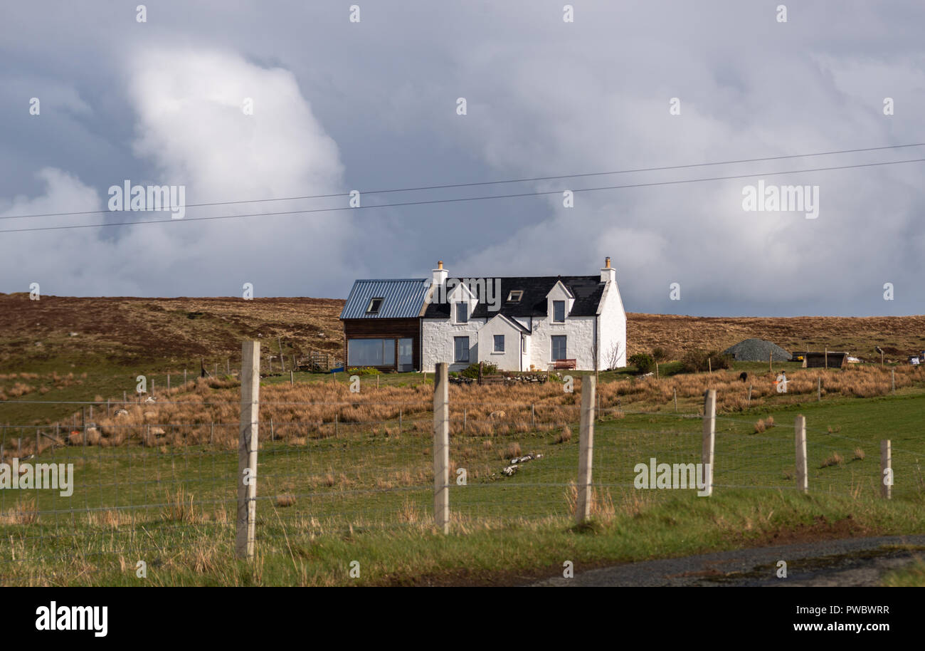 White cottages in the wildernes of the Isle of Skye, Scotland, Uk Stock ...