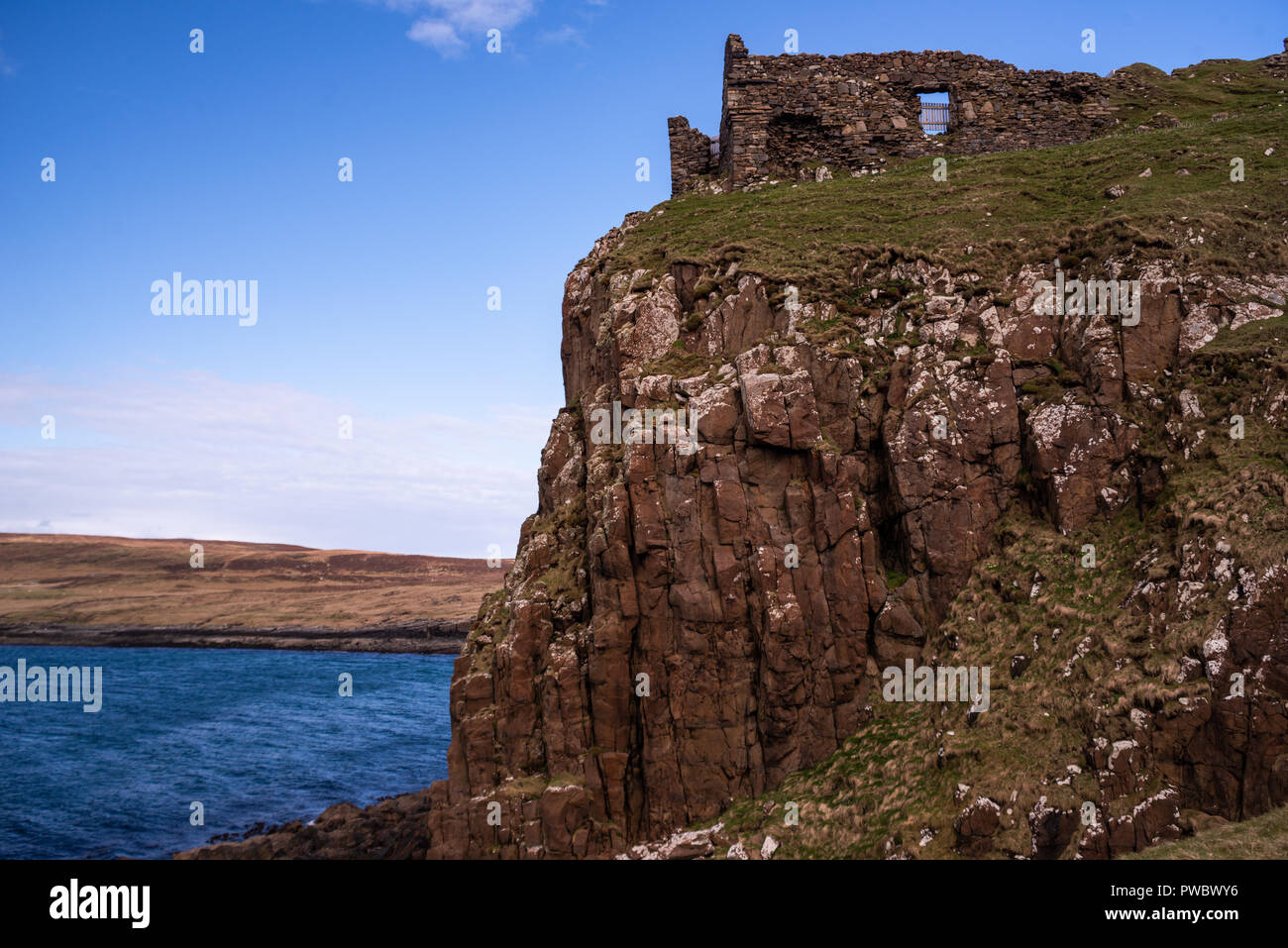 Ruins of Duntulm Castle on a Cliff, steep shore of the ilse of Skye ...