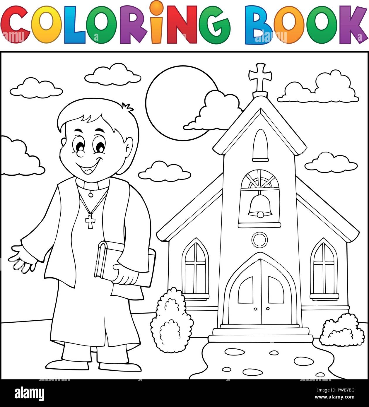 Coloring book young priest topic 3 - eps10 vector illustration Stock ...