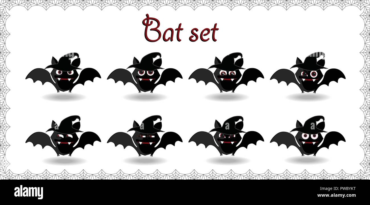 Vector Halloween set of cartoon bats with different emotions. Design ...
