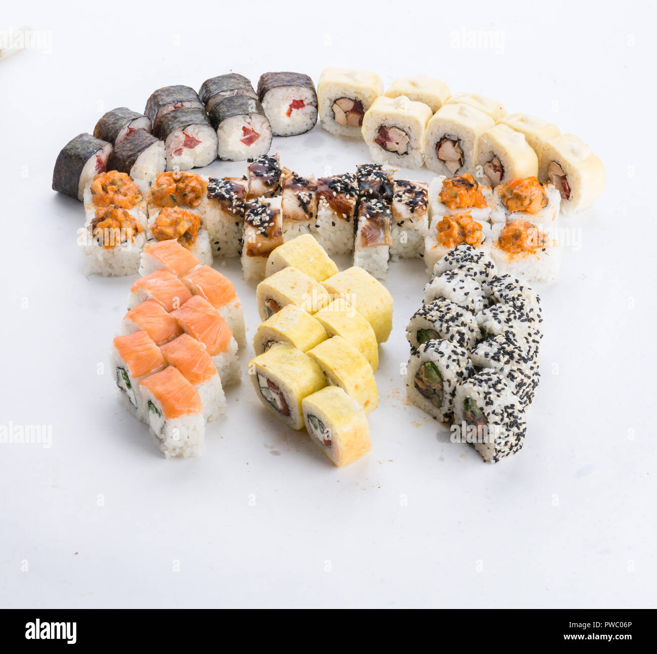 Japanese food restaurant, sushi maki gunkan roll plate or platter set ...