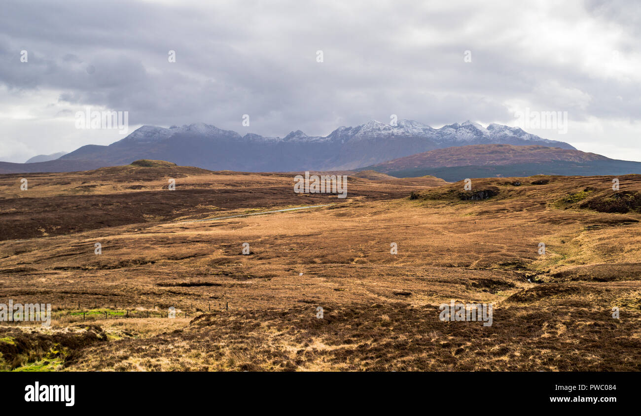 Panorama of the snow capped mountains of the Black Cuillin, Isle of ...