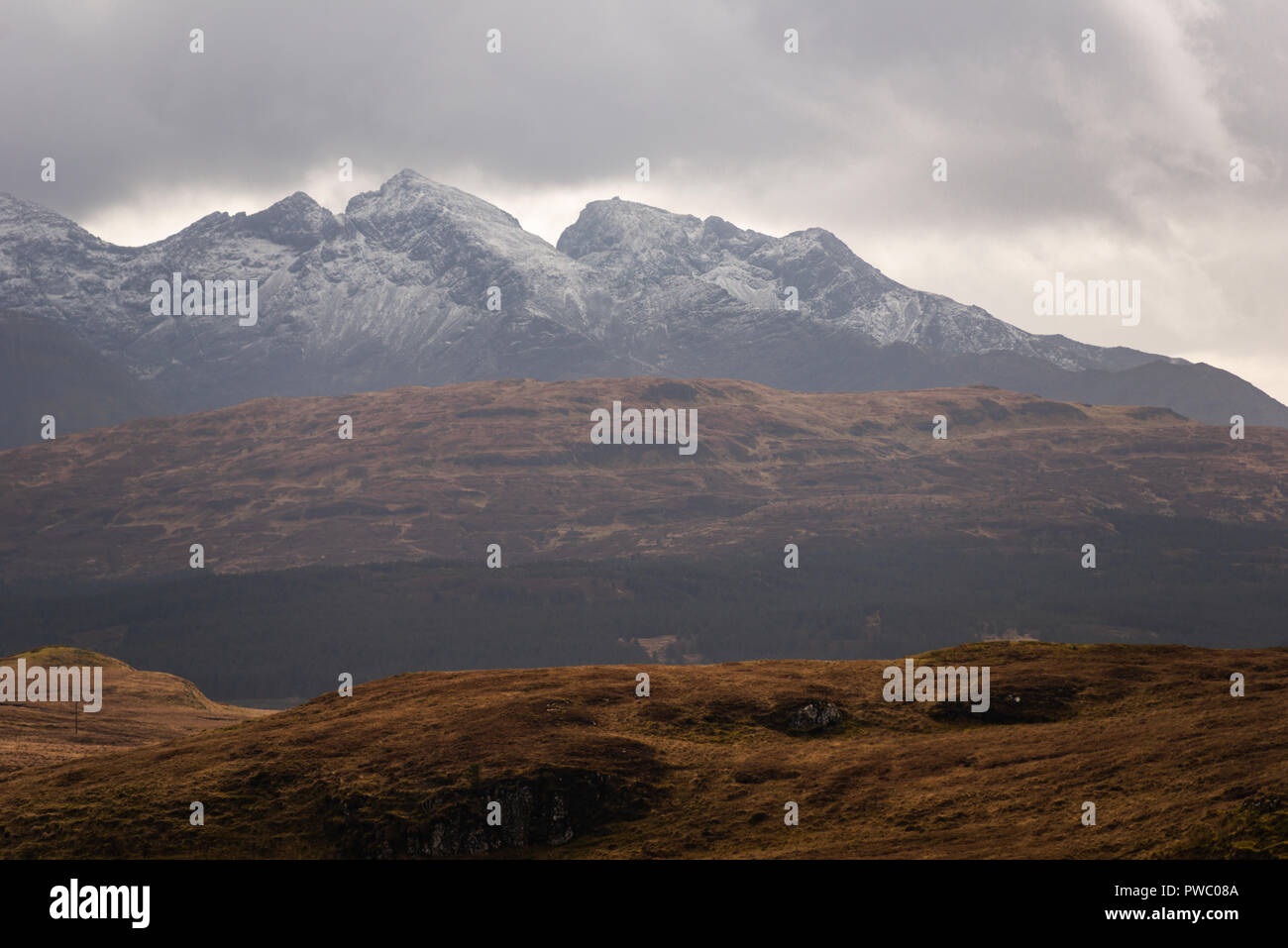 snow capped mountains of the Black Cuillin, Isle of Skye, Scotland, Uk ...