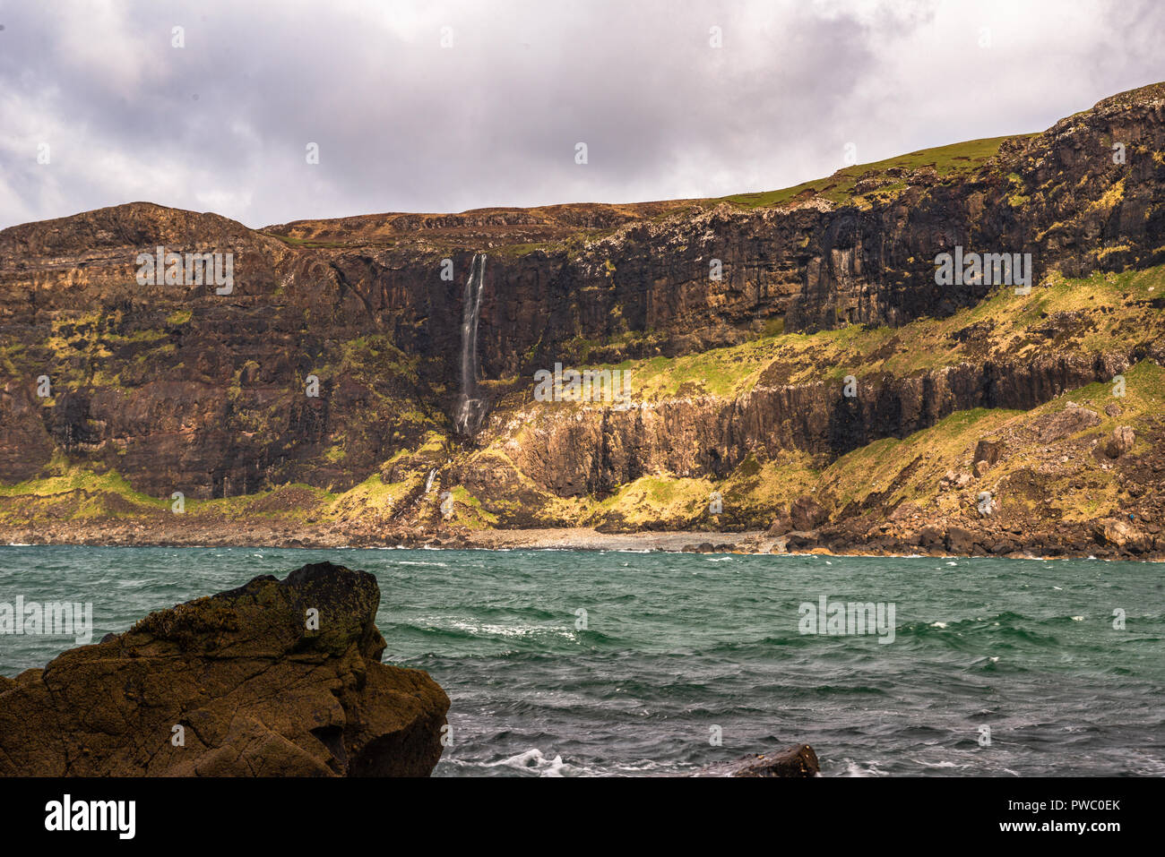 Waterfall and beach Talisker Bay, Sile of Skye, Inner Hebrides Scotland ...