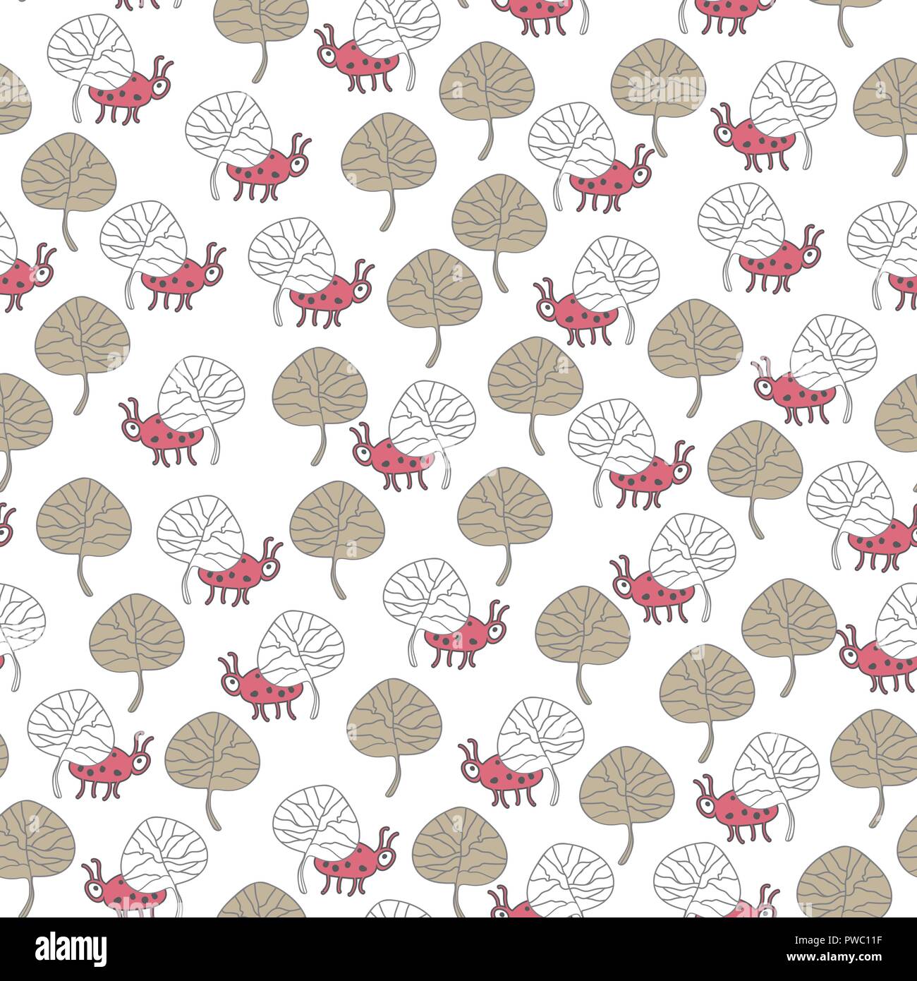 Beetle and Leaves-Nature Spirit Seamless Repeat Pattern Stock Vector ...