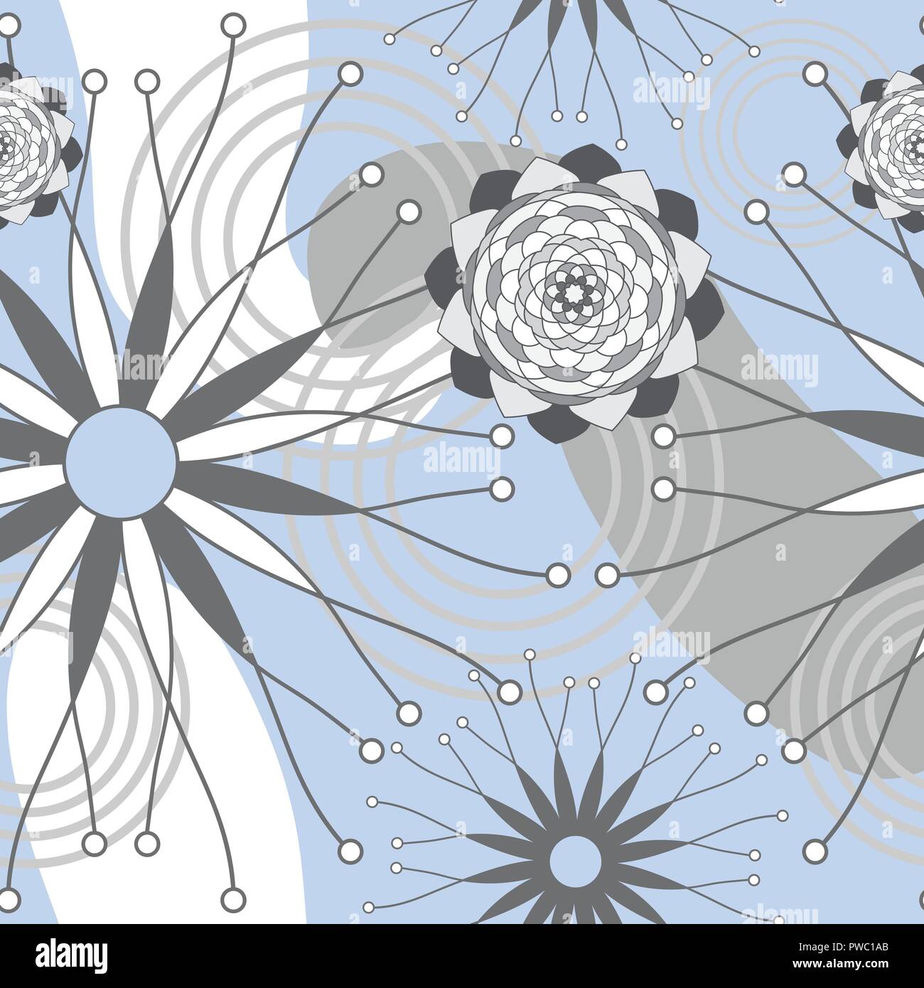 Light Blue Grey and White Geometric Modern Flowers Seamless repeat ...