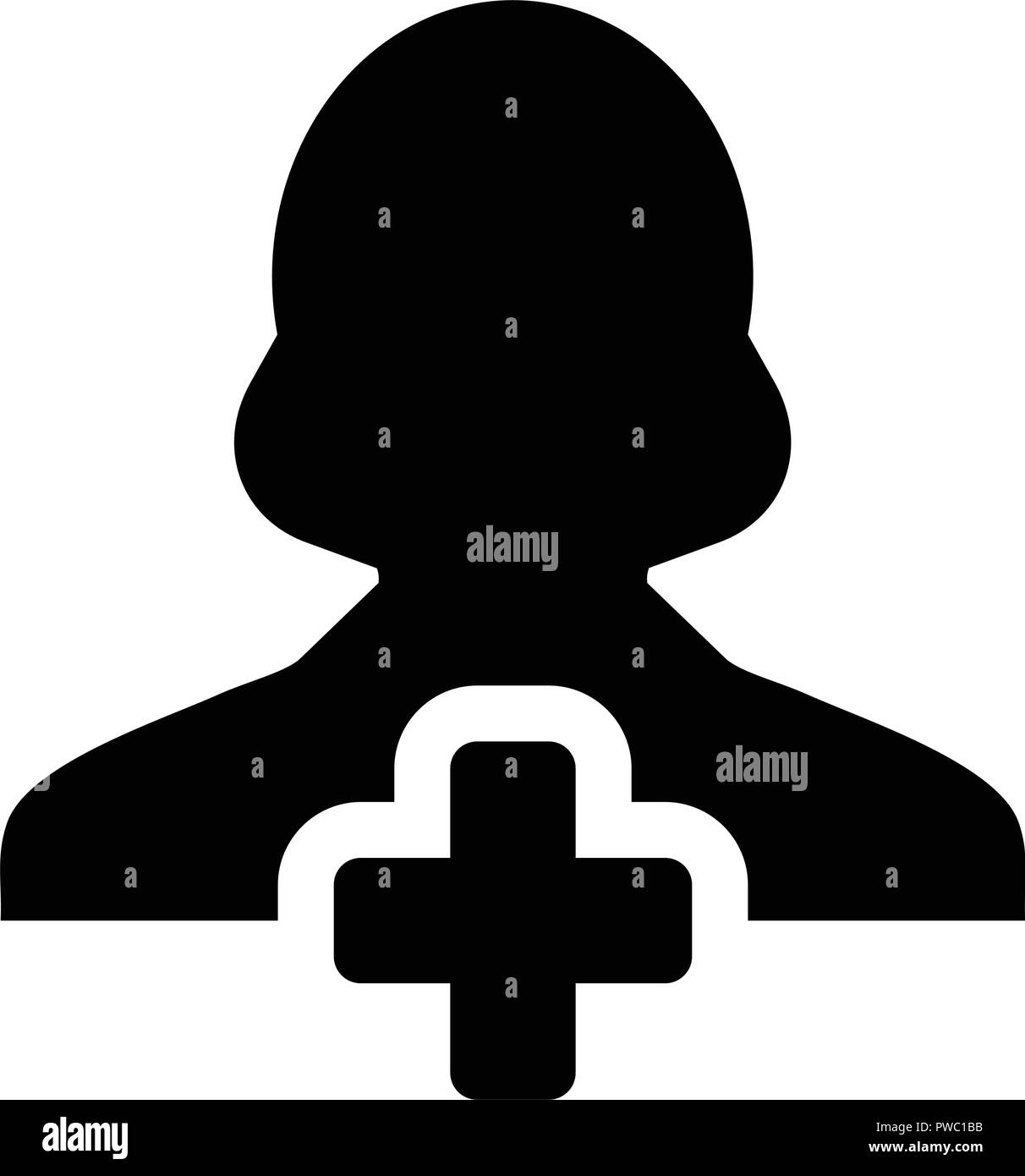 Person icon vector female add user profile avatar with plus symbol in ...