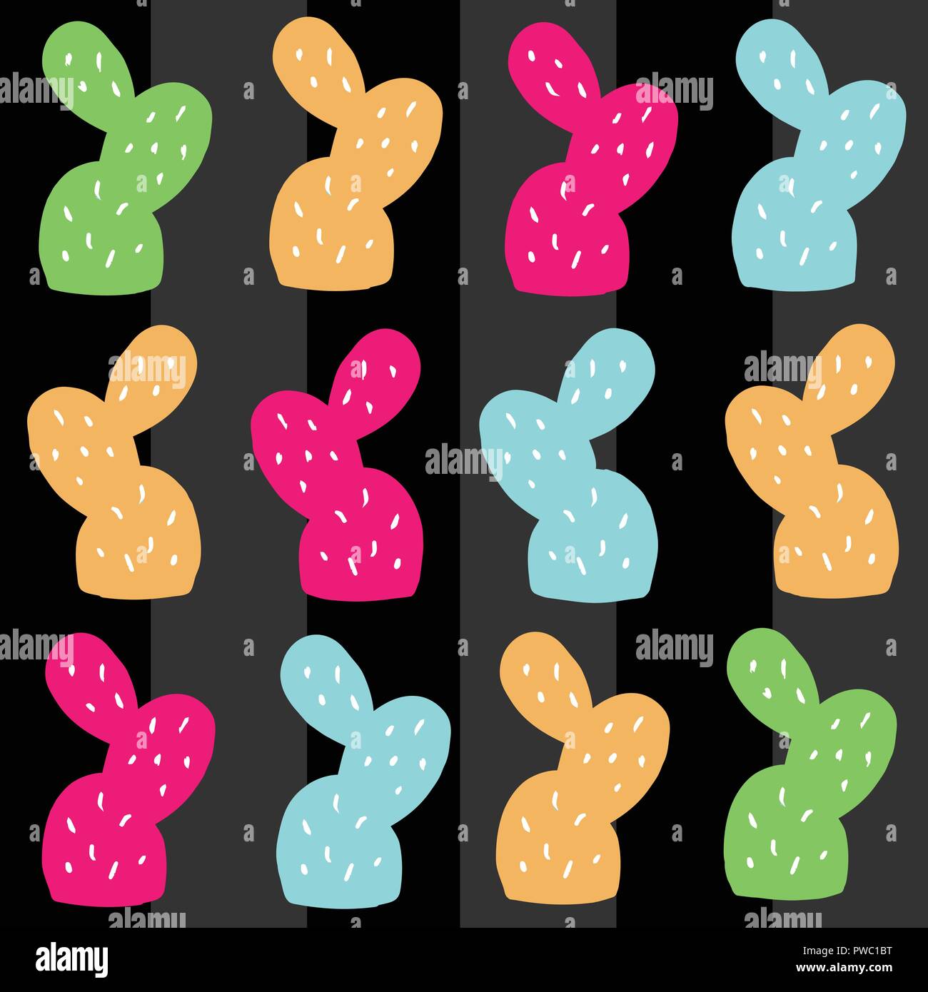 Cactus on Black Background,Punchy Pastel Colors-Modern Cactus and ...