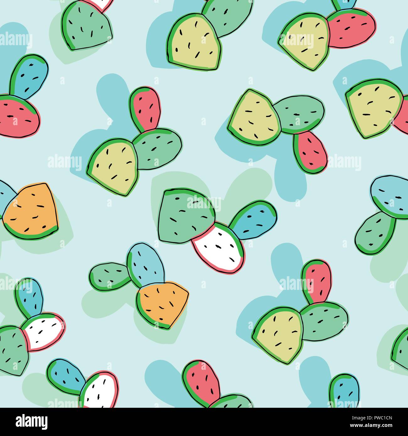 Cactus in Colours on Light Blue Background,Punchy Pastel Colors-Modern ...